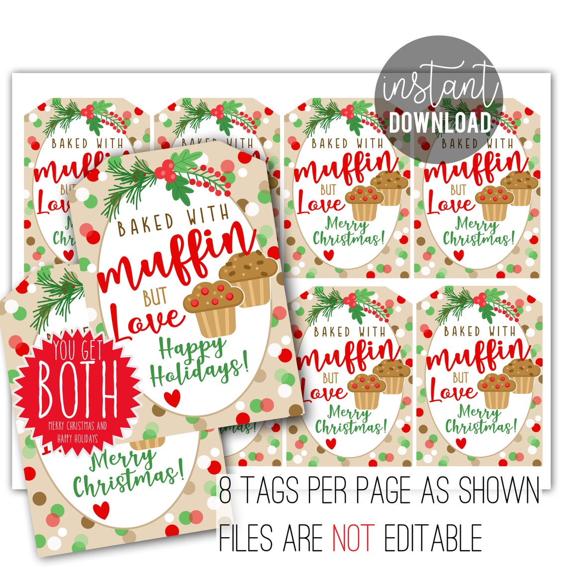 Muffin Christmas Printable Tags | Christmas Muffin Tag | Baked With ...