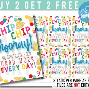 Chip Chip Hooray Appreciation Printable Tag, Printable Chip Tags, PTO ...