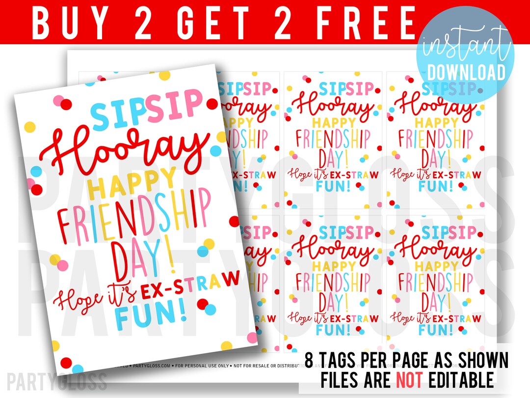 Friendship Day Printable Tag, Silly Straw Friendship, Friendship Day ...