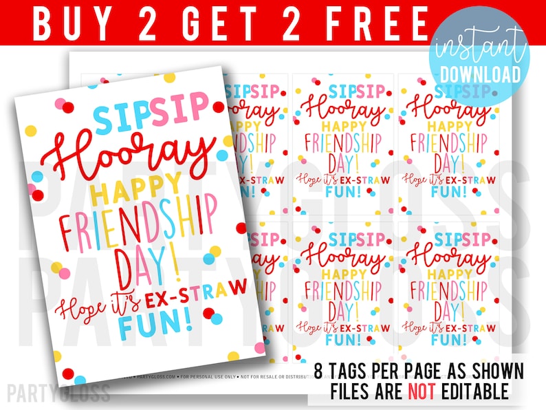 Friendship Day Printable Tag Silly Straw Friendship - Etsy