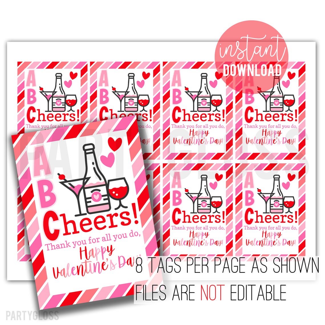 ABC Teacher Valentine's Day Printable Tag Cheers Valentine Wine Alcohol ...