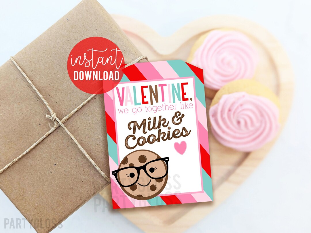 Valentine's Day Milk and Cookies Printable Tag, Class Valentine ...