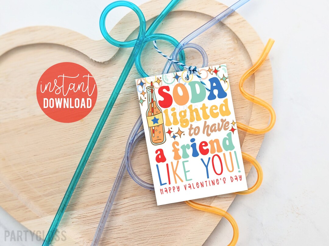 Soda Valentine's Day Printable Tags Blue Crazy Straw PTA Teacher Coach ...