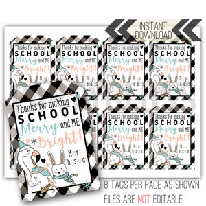 Teacher Christmas Gift Printable Tag Winter Break Teacher Tag Holiday ...