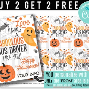 Editable Halloween Bus Driver Appreciation Printable Gift Tags, Bus ...