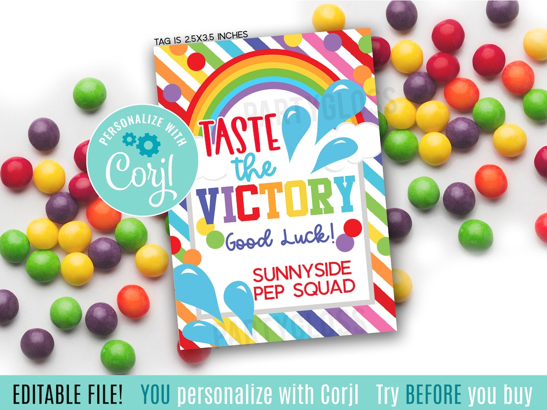 Editable Swimming Taste the Victory Printable Gift Tags Good Luck Swim ...