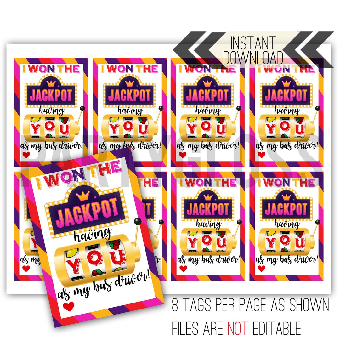 Bus Driver Appreciation Gift Tags, Jackpot Tag Lottery School Bus ...