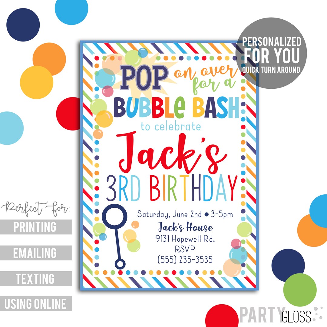 Bubble Party Invitation | Printable Bubble Invite | Bubbles Invitation ...