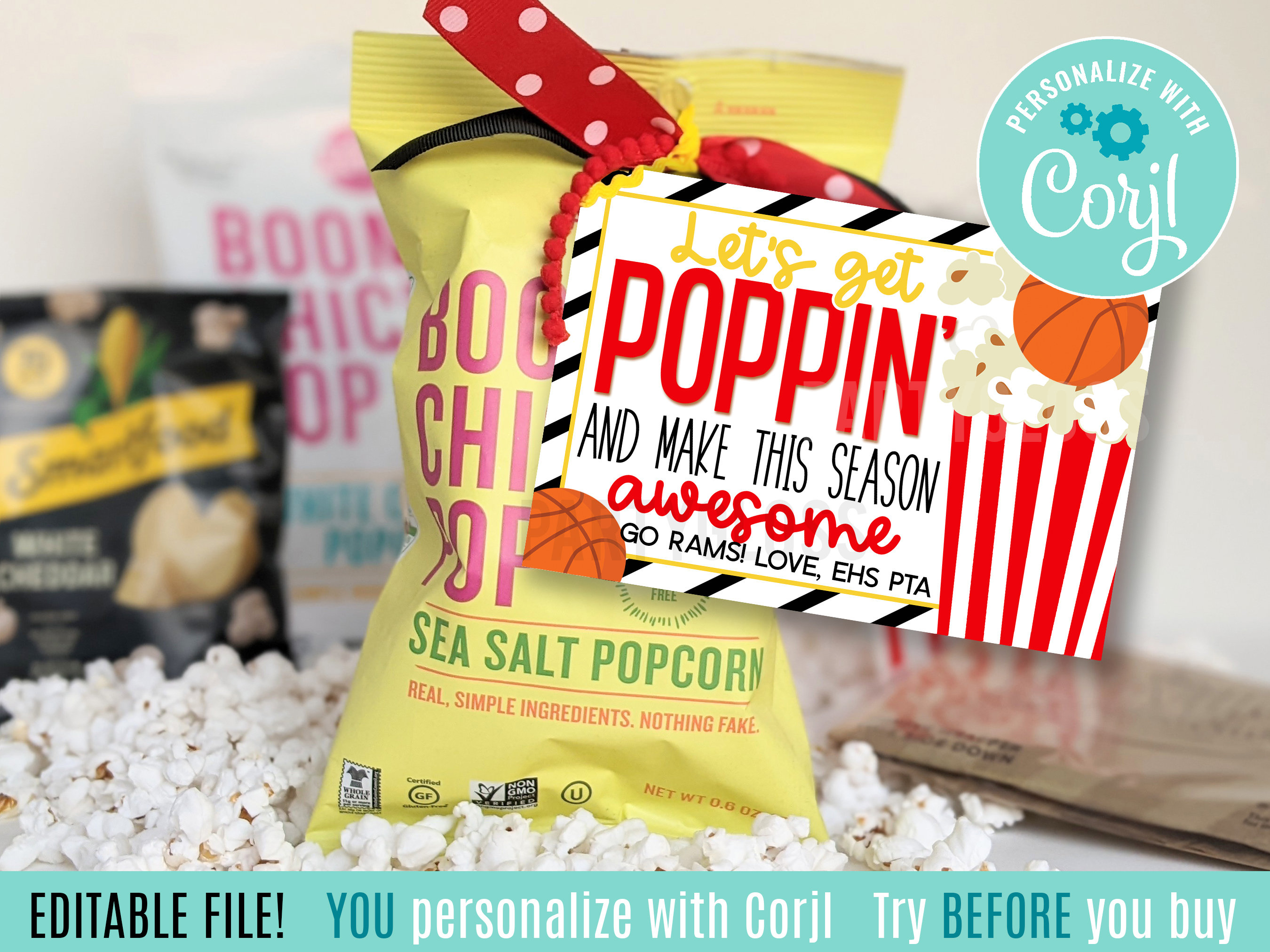 Editable Popcorn Basketball Printable Gift Tags, Microwave Popcorn Card ...
