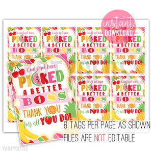 Boss Appreciation Printable Tag | Boss Gift Printable Tags | Fruit Gift ...