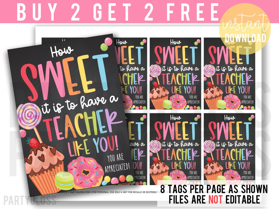 Teacher Appreciation Printable Gift Tags, How Sweet It is Teacher Tag ...