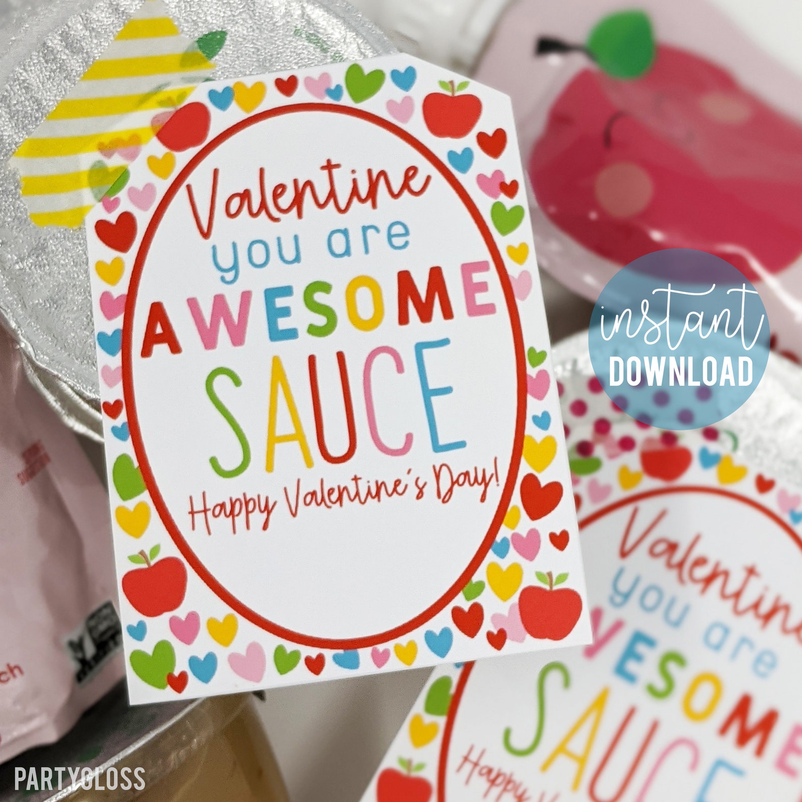 Applesauce Valentine's Day Printable Tag Awesome Sauce - Etsy