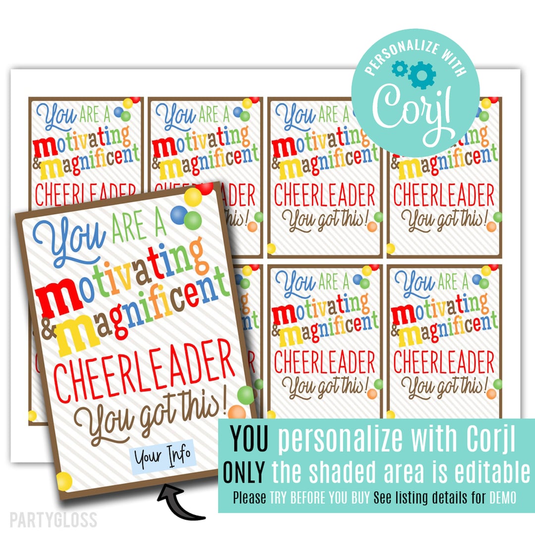 Editable Cheerleader Printable MM Candy Gift Tags, Cheer Treat Tag Team ...