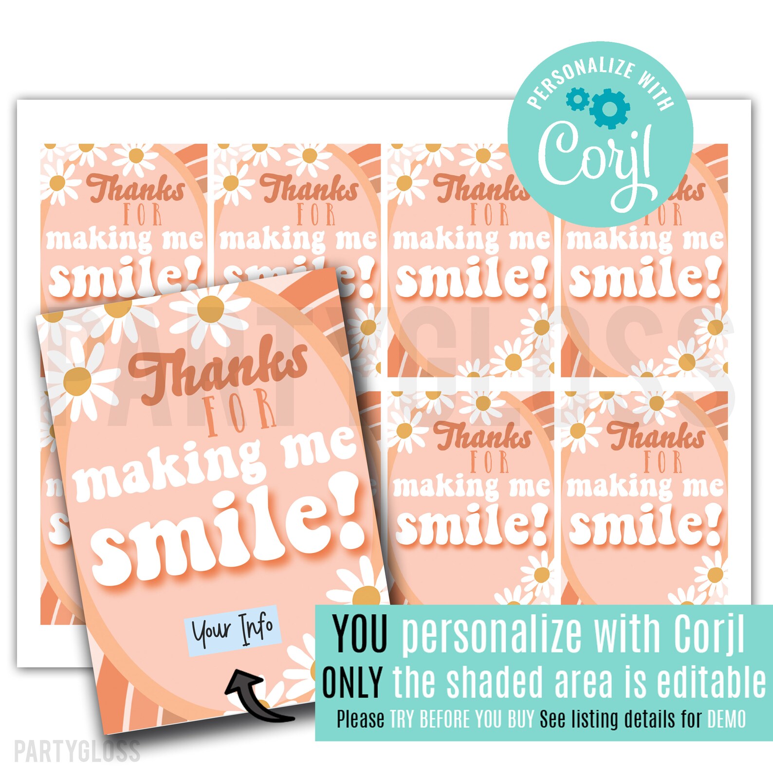 Editable Groovy Appreciation Printable Tag Groovy Boho Daisy - Etsy