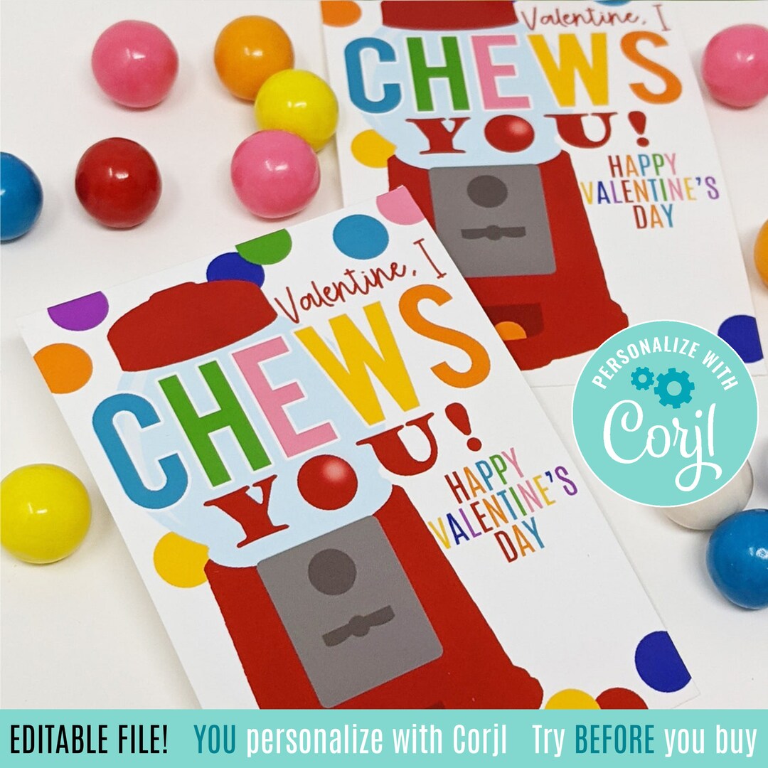 Editable Valentine's Day Gumball Printable Gift Tags Chewing Gum ...