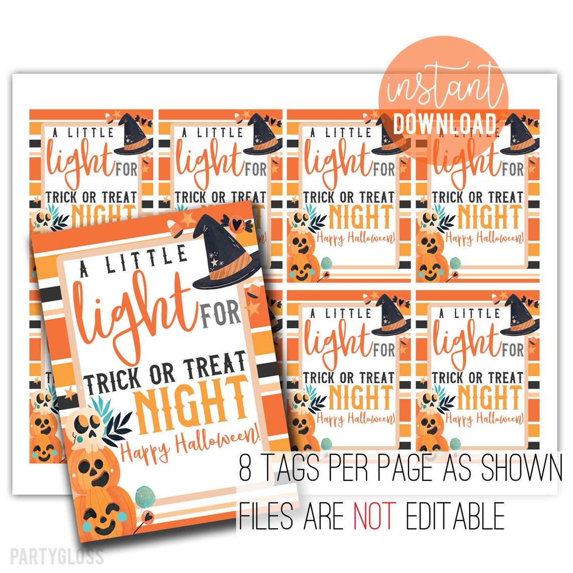 Halloween Glow Stick Printable Tag Trick or Treat Tag - Etsy