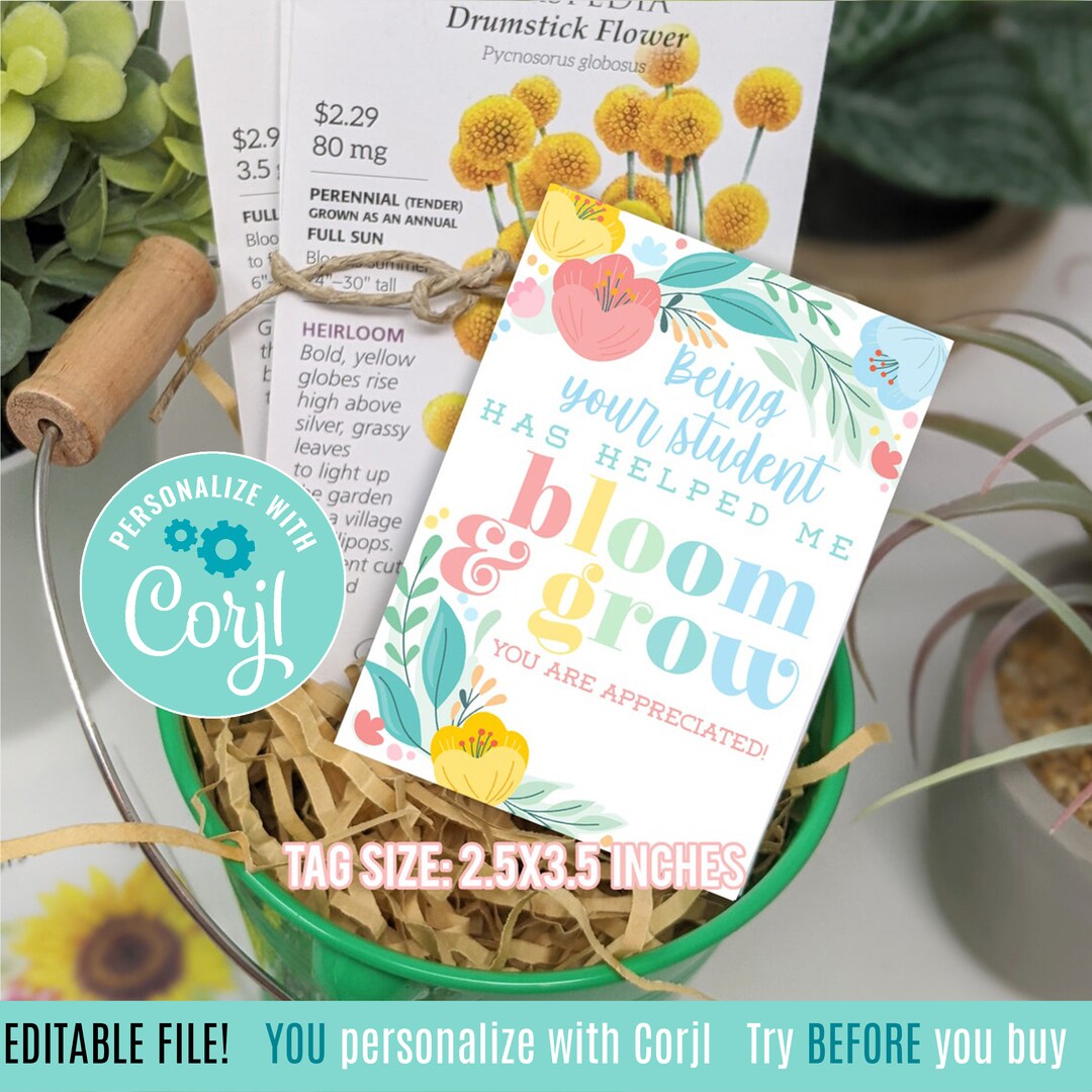 Editable Bloom and Grow Printable Teacher Tags | Gift for Teachers ...