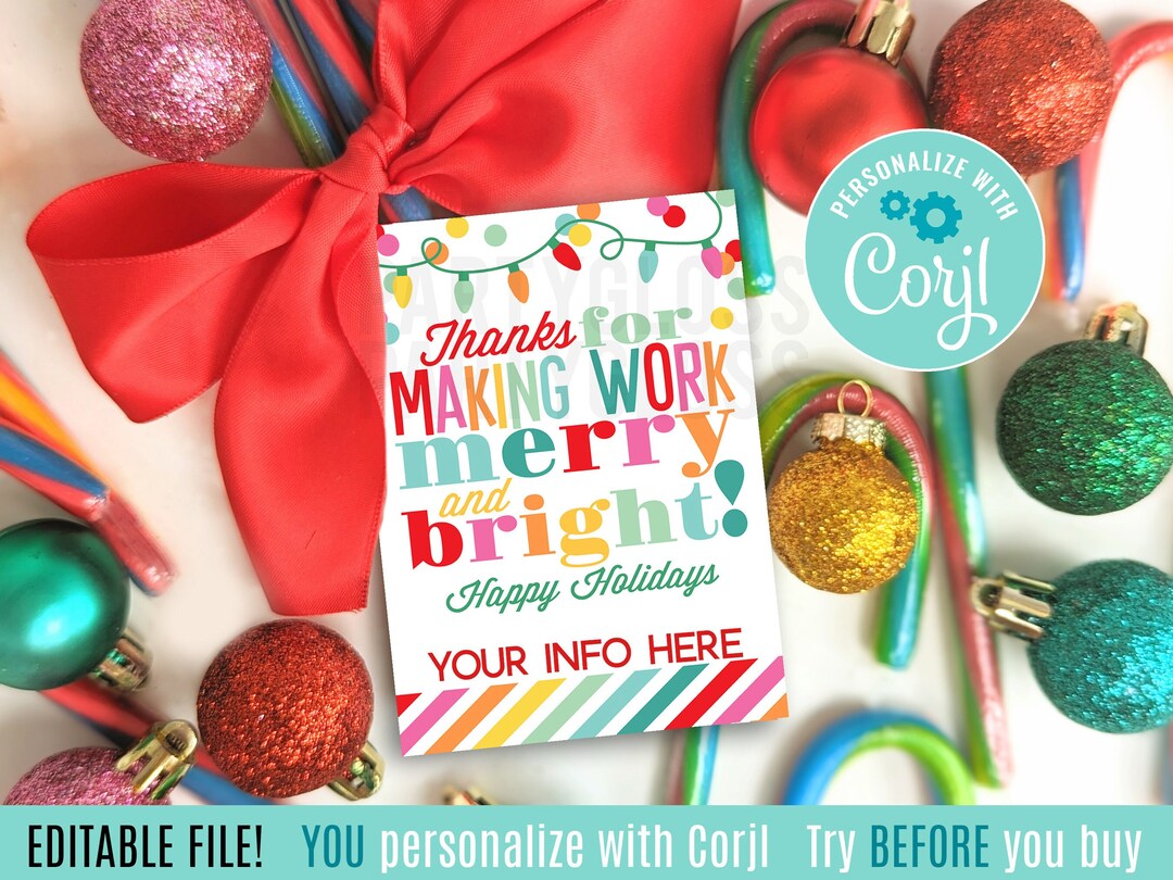 Editable Christmas Thanks for Making Work Merry and Bright Appreciation ...