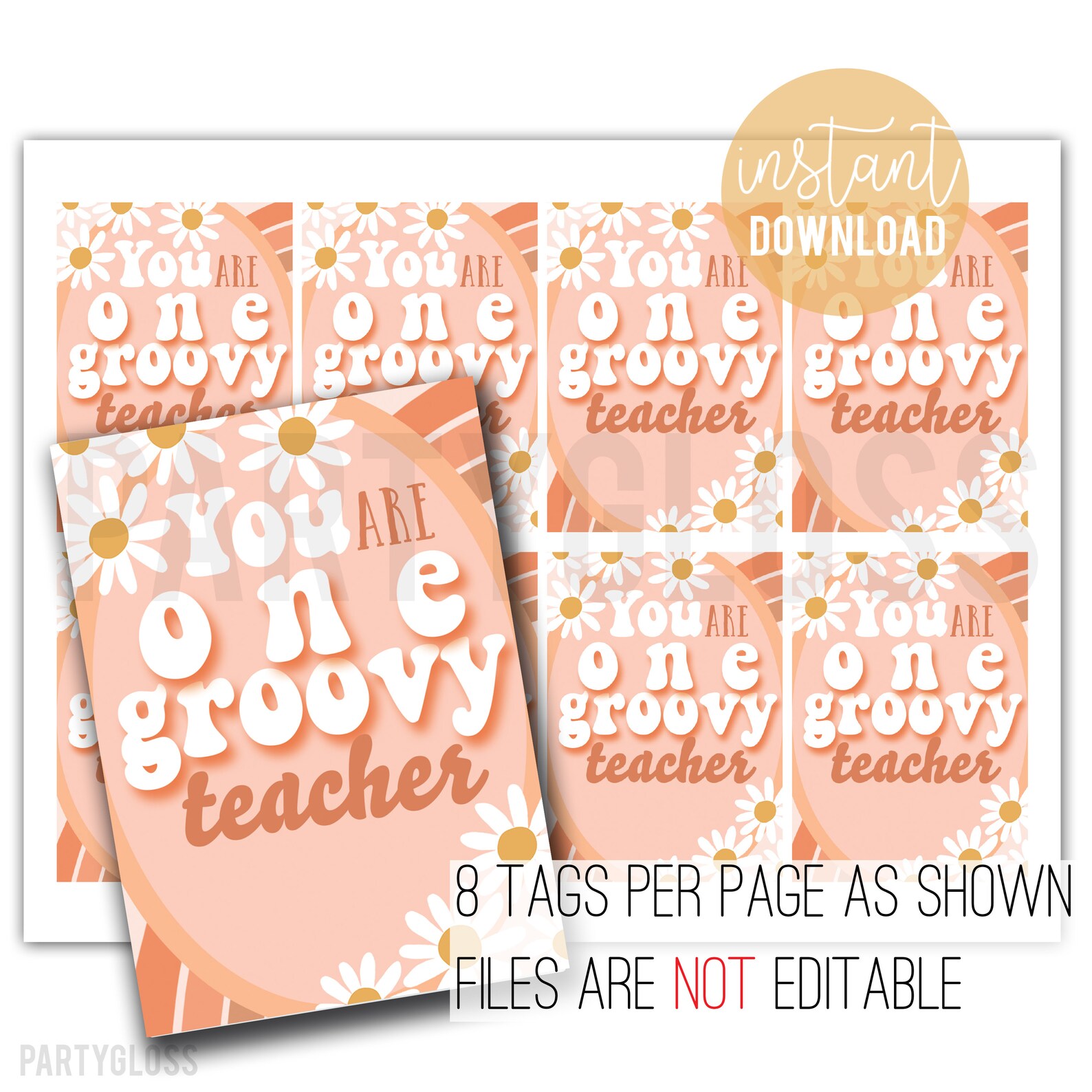 Groovy Teacher Appreciation Printable Gift Tags, Hippie Boho Daisy ...