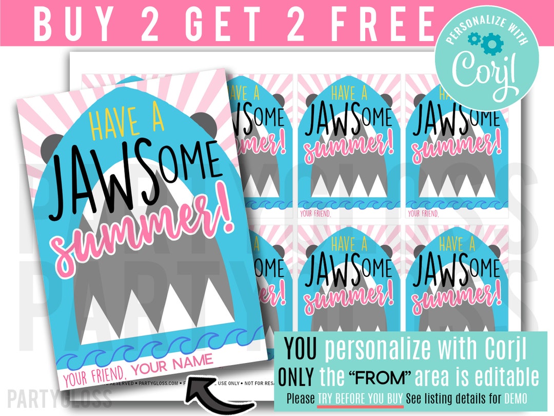 Editable Shark End of Year Printable Tags, Have A Jawsome Summer Break ...