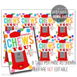 Valentine's Day Gumball Printable Gift Tags, Chewing Gum Bubblegum ...