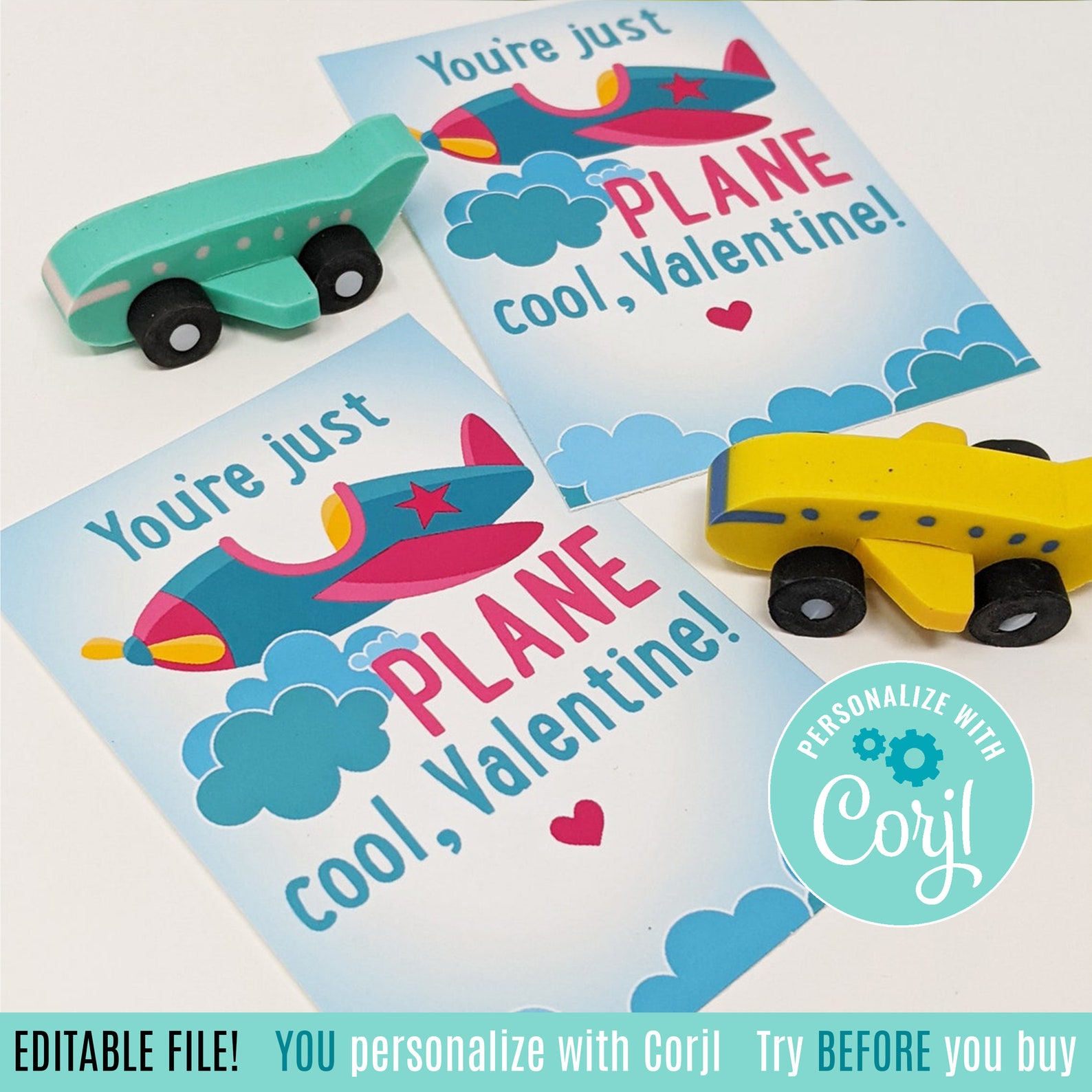 Editable Valentine's Day Printable Tags Airplane Valentine - Etsy