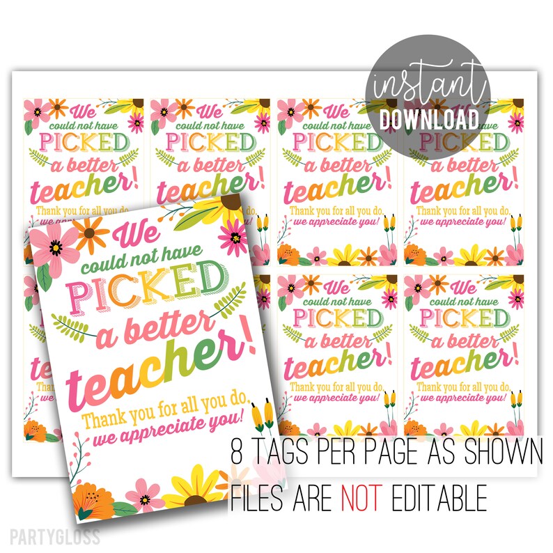 Teacher Appreciation Printable Floral Flower Tags Floral - Etsy