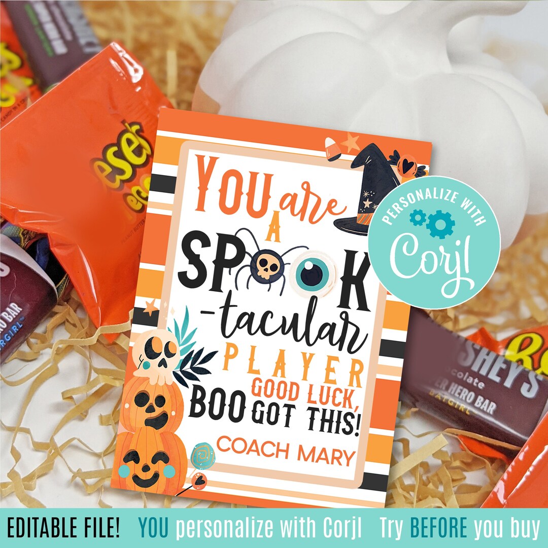 Editable Halloween Good Luck Sports Printable Gift Tags, Boo Got This ...