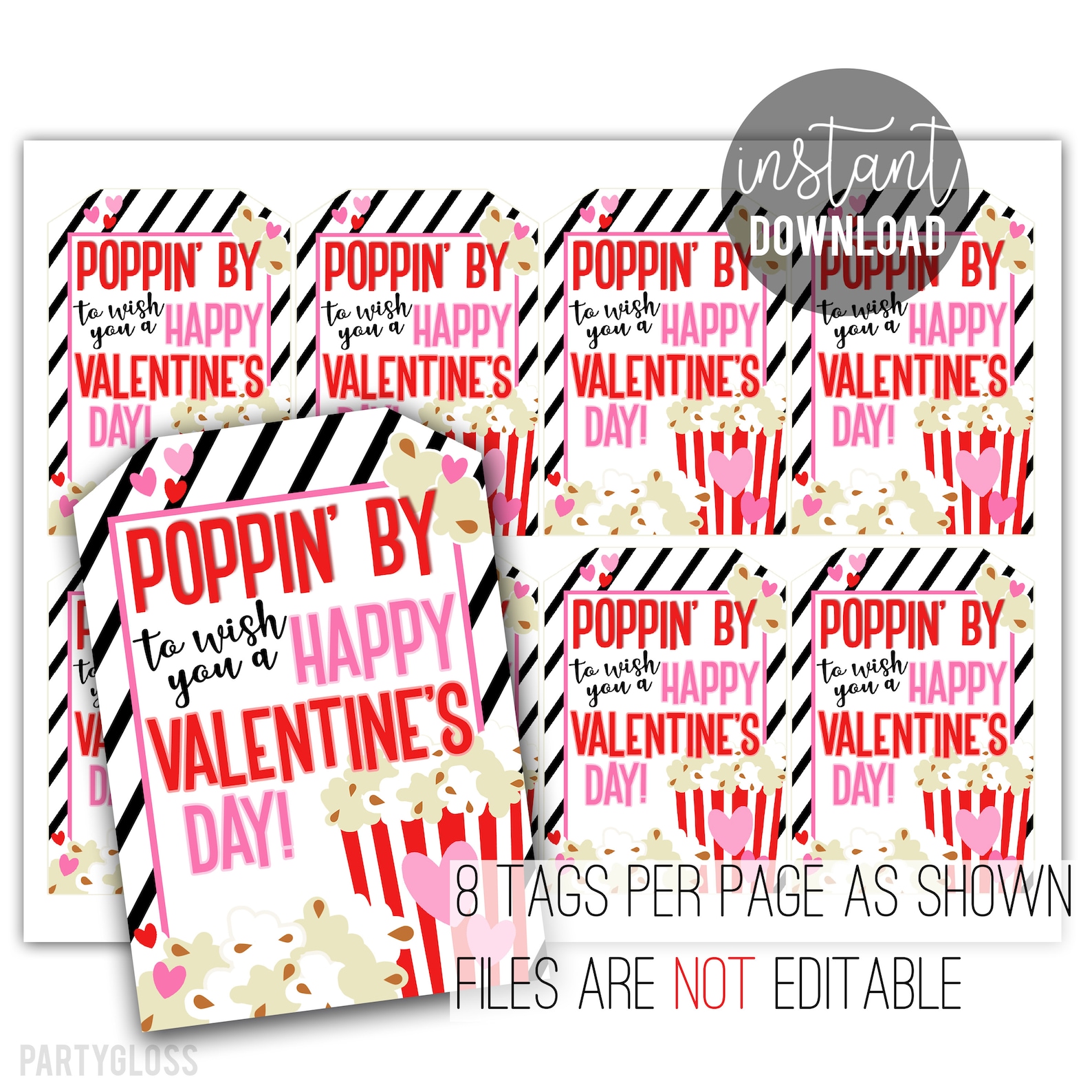Popcorn Valentine's Day Printable Tags Poppin' by - Etsy