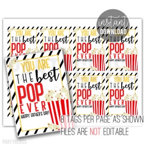 Happy Father's Day Popcorn Printable Tags, Best Pop Ever, Funny Dad ...