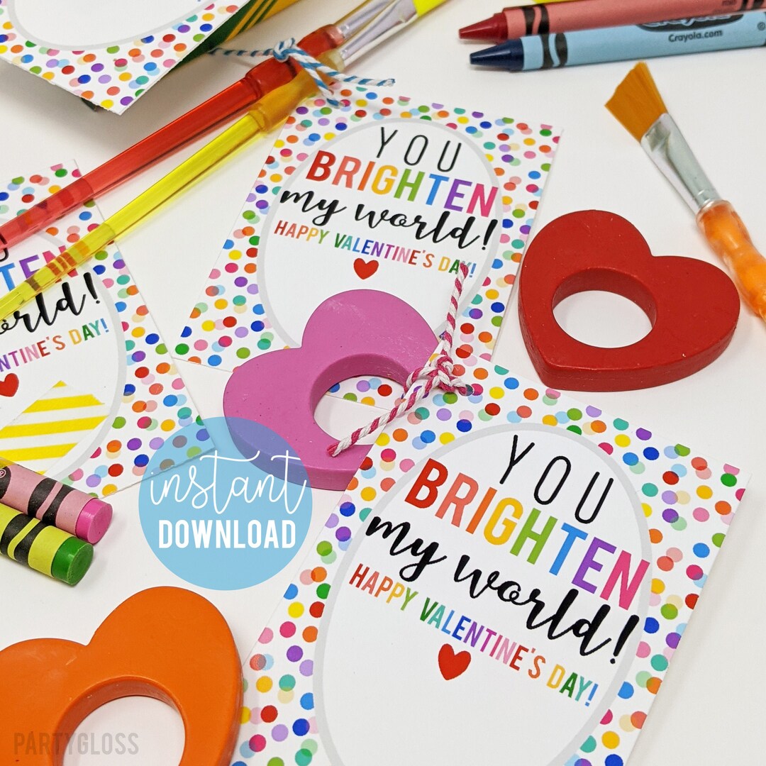 Valentine's Day Colorful Art Crayons Printable Gift Tags, You Brighten ...