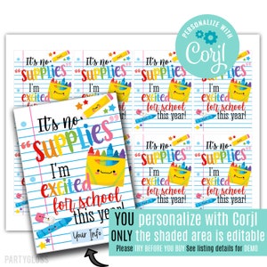 Editable Back to School No Supplies I'm Excited Printable Gift Tags ...