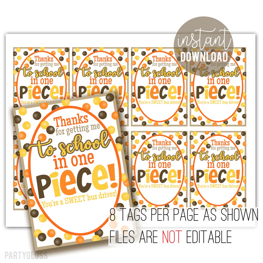 Bus Driver Appreciation Printable Gift Tags Thanks for Getting Me to ...