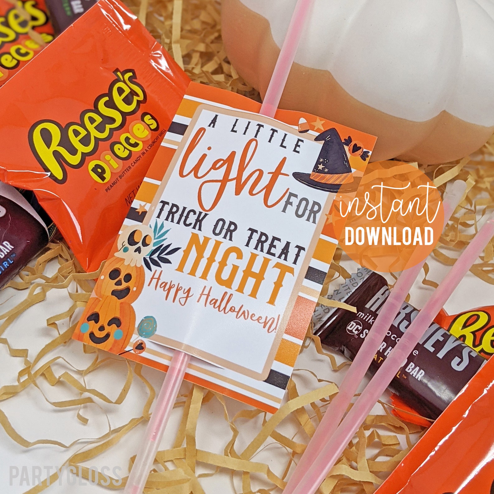 Halloween Glow Stick Printable Tag Trick or Treat Tag - Etsy