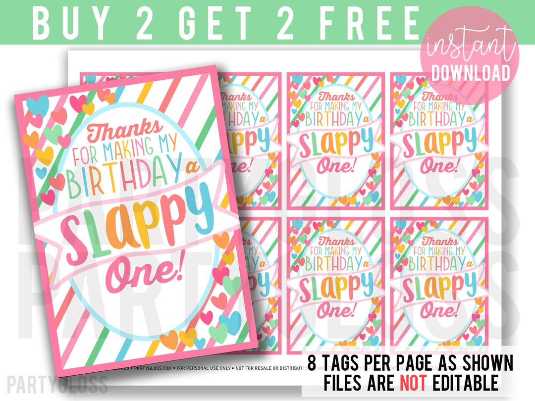 Slappy Birthday Printable Slap Bracelet Gift Tags, Party Favor Tag ...