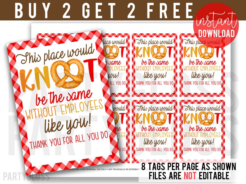 Employee Appreciation Pretzels Printable Tags Thank You - Etsy