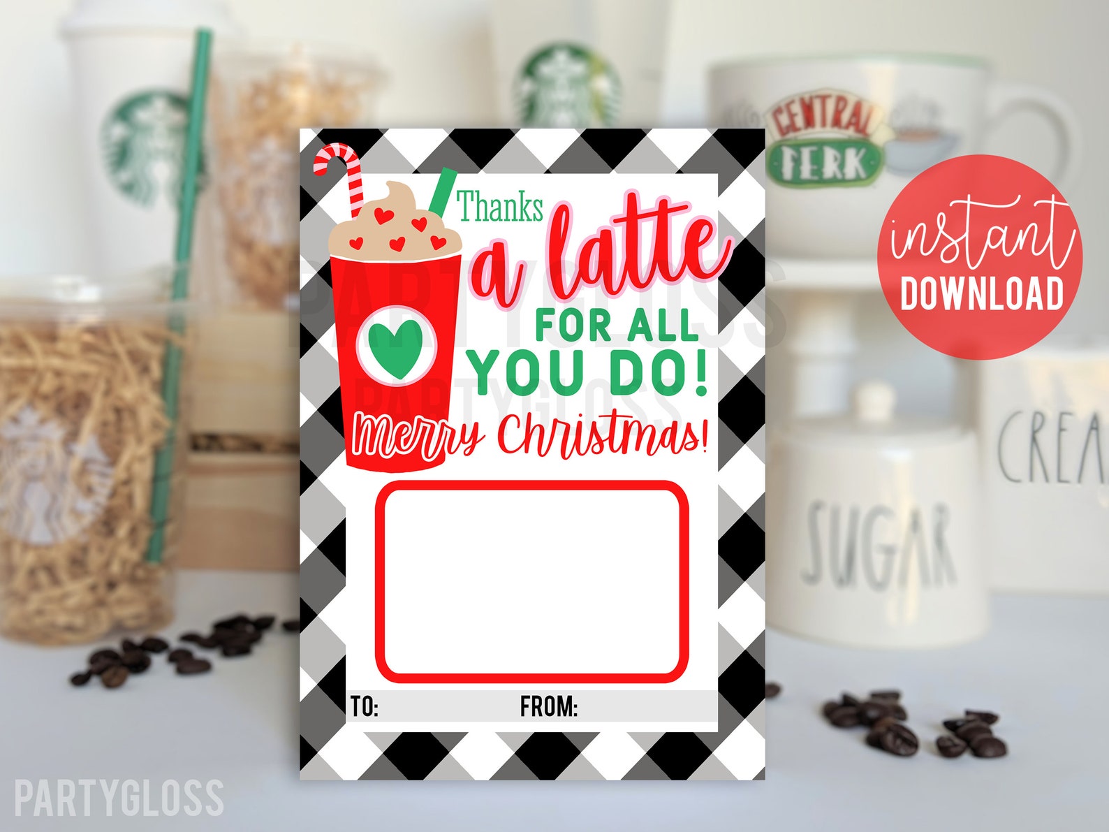 Christmas Coffee Printable Gift Card Holder, Thanks A Latte Teacher ...