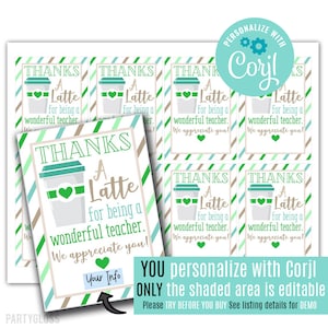 Editable Coffee Teacher Appreciation Printable Gift Tags, Thanks A ...