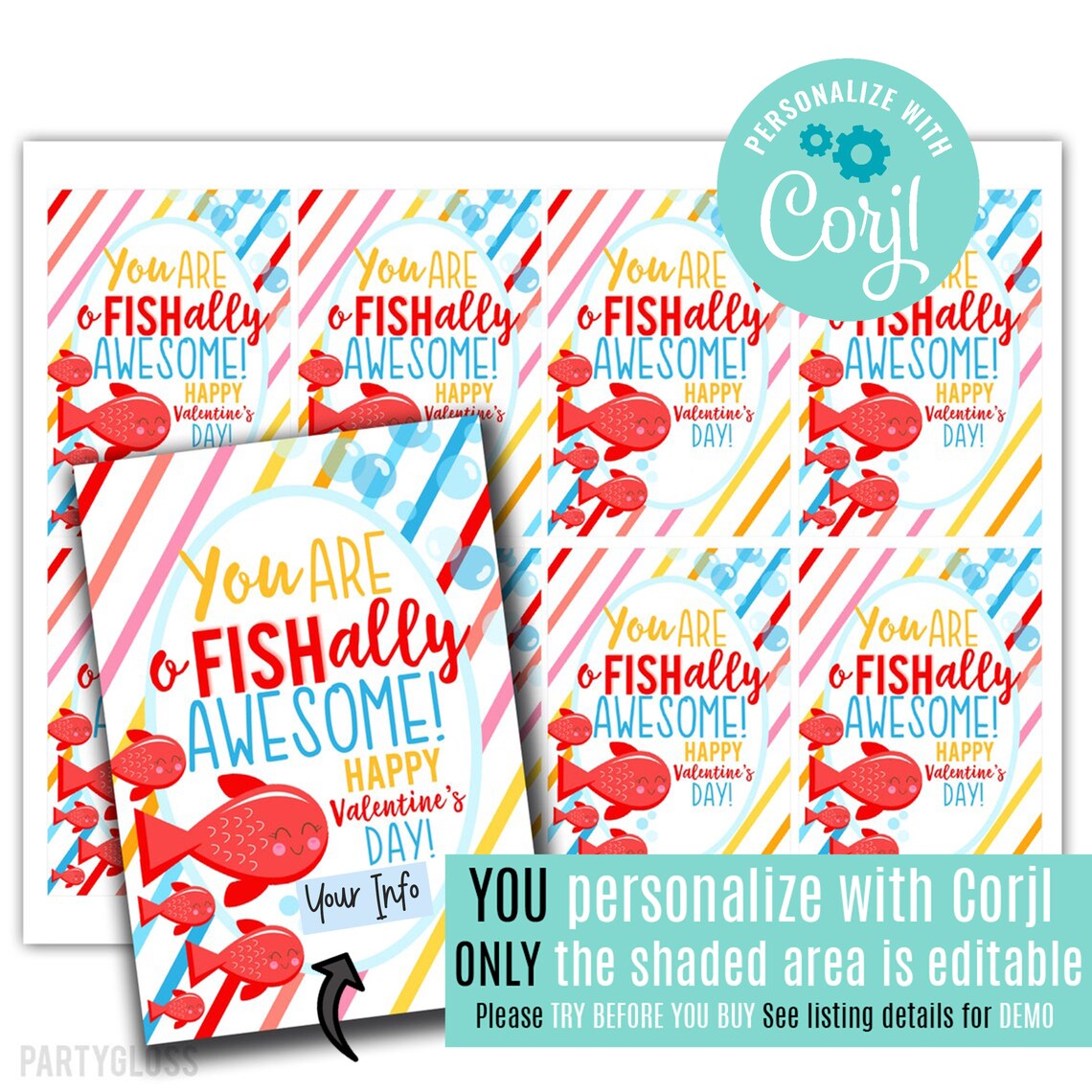 Editable Fish Valentine's Day Printable Tag Swedish | Etsy