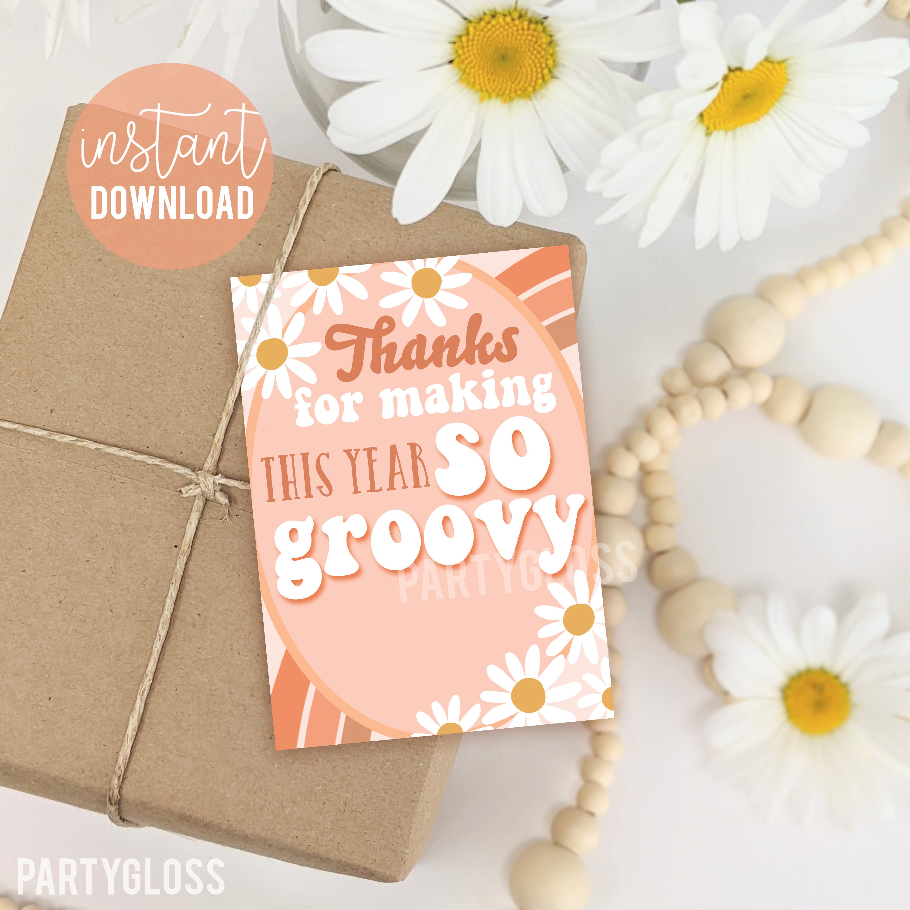 End of School Year Printable Tag Groovy Boho Daisy Teacher - Etsy