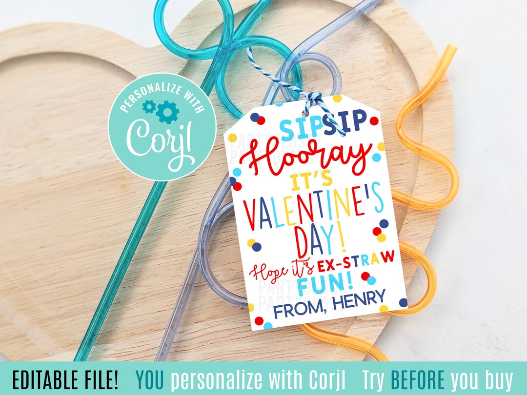 Editable Straw Valentine's Day Printable Tags Crazy Silly Class ...