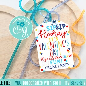 Editable Straw Valentine's Day Printable Tags Crazy Silly Class ...