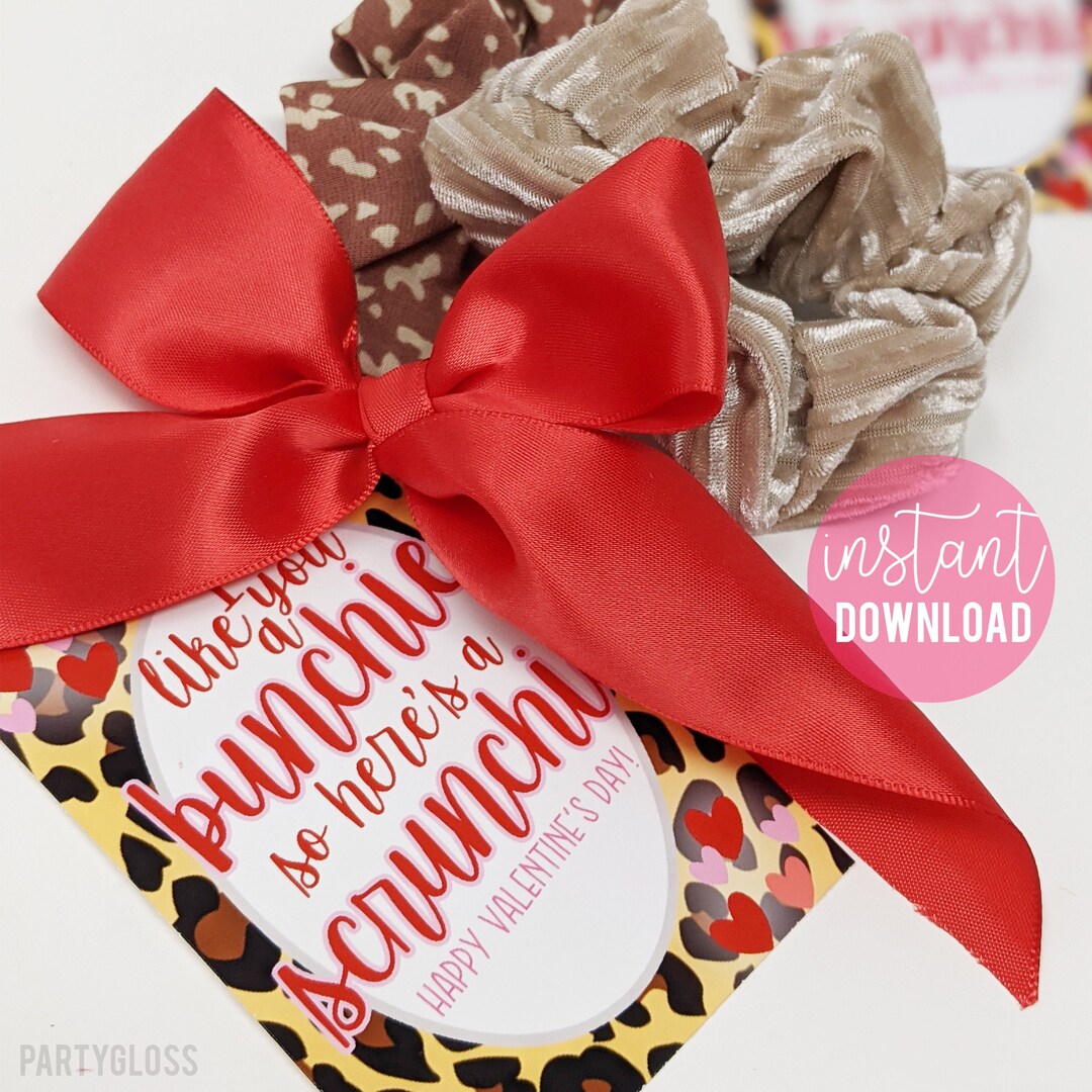 Valentine's Day Printable Tags Scrunchie Bunchie Valentine Leopard Hair ...