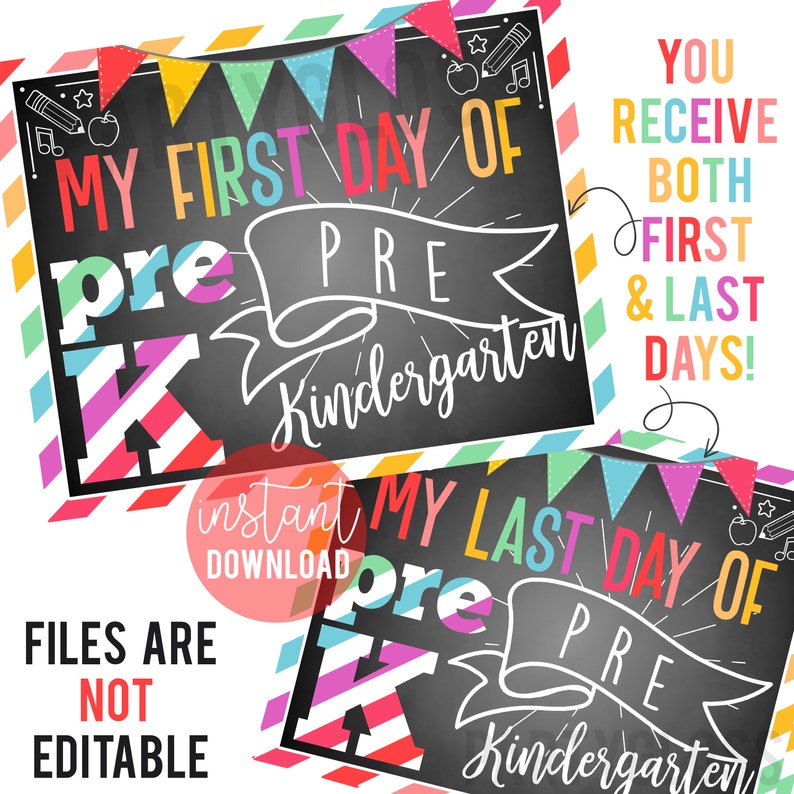 First Day of Pre-k Kindergarten 8x10 Printable Sign, Back to School ...