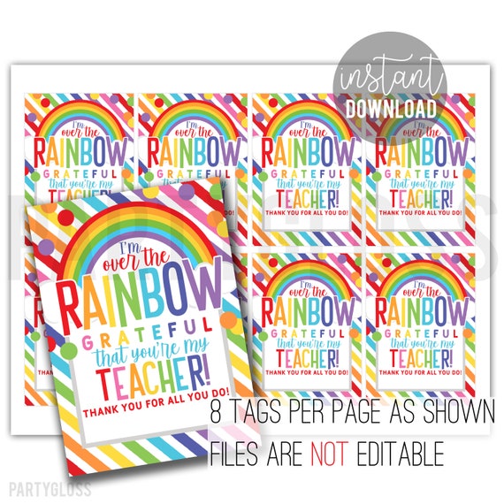 Teacher Appreciation Printable Tag Teacher Rainbow Tags | Etsy