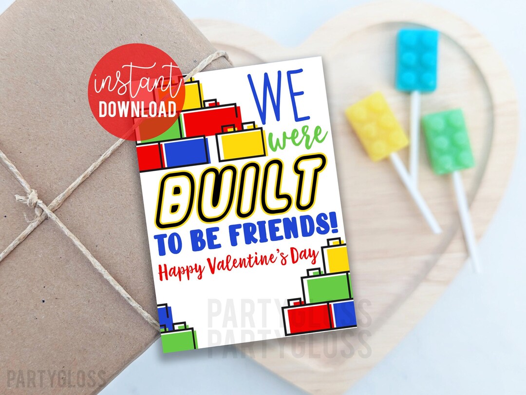 Built to Be Friends Valentine's Day Printable, Building Brick Valentine ...