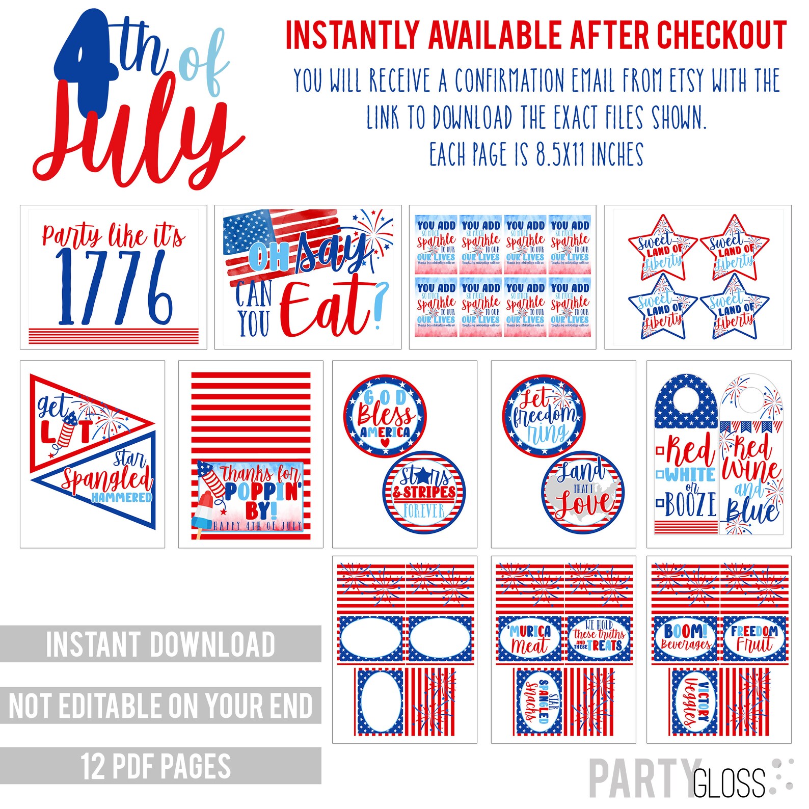4th of July Instant Download Party Package Independence Day - Etsy