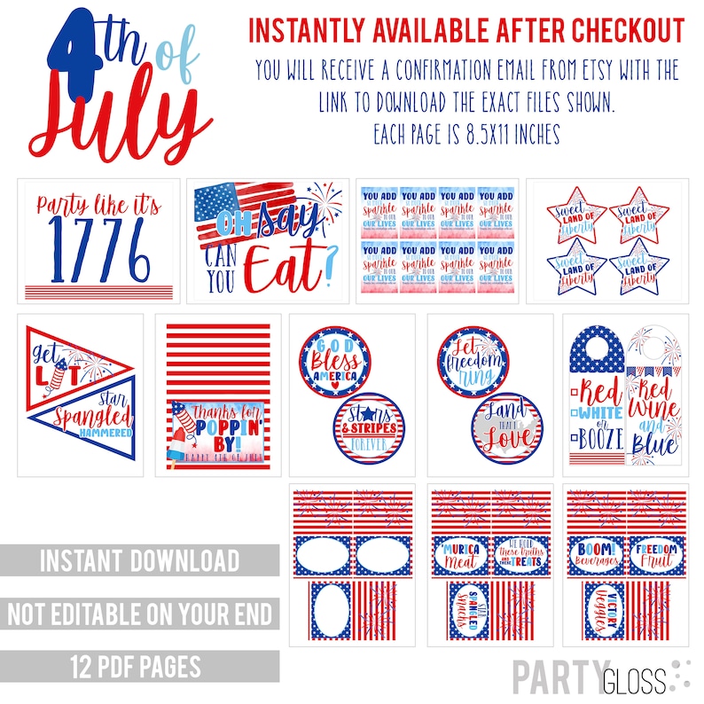 4th of July Instant Download Party Package Independence Day - Etsy