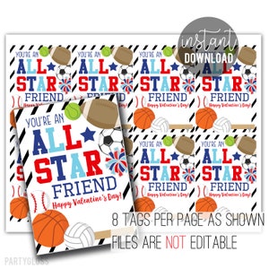 Sports Valentine's Day Printable Tags All Star Friend Valentine ...