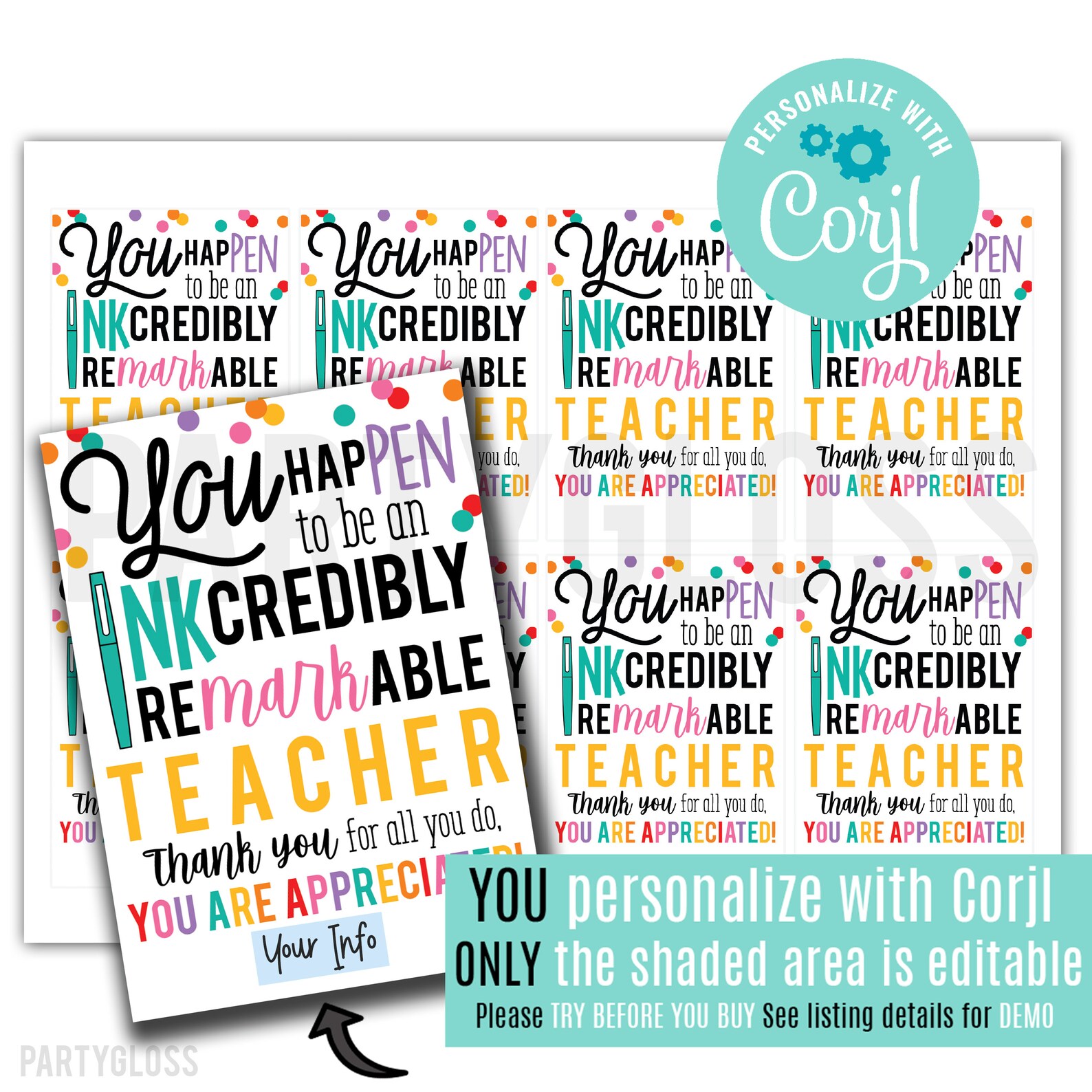 Editable Teacher Appreciation Printable Gift Tags, Inkcredibly ...